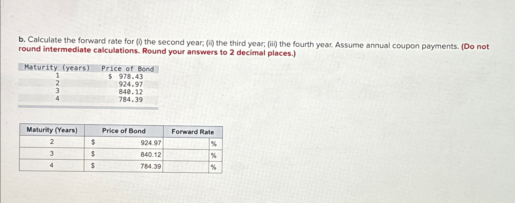 Solved b. ﻿Calculate the forward rate for (i) ﻿the second | Chegg.com