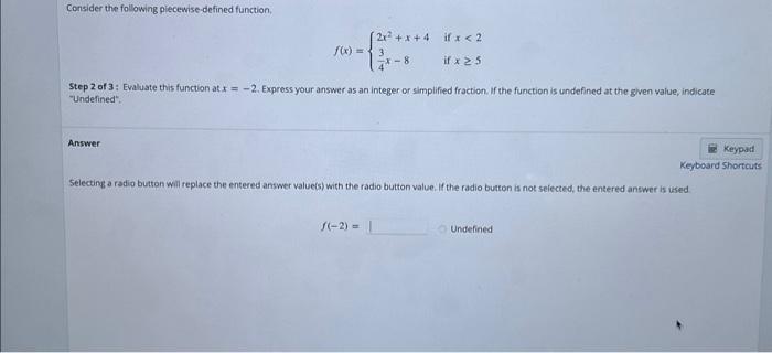 Solved Consider the following piecewise-defined function. | Chegg.com