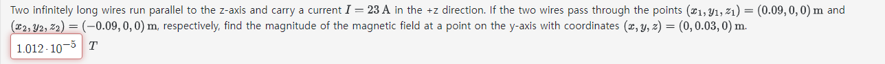 Solved Two infinitely long wires run parallel to the z-axis | Chegg.com
