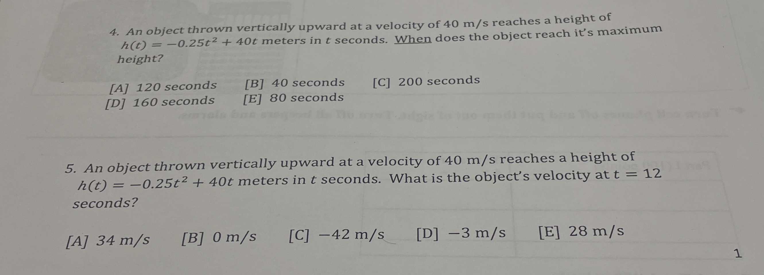 Solved An object thrown vertically upward at a velocity of | Chegg.com