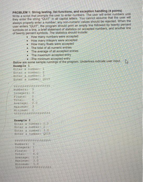 Solved PROBLEM 1: String testing, list functions, and | Chegg.com