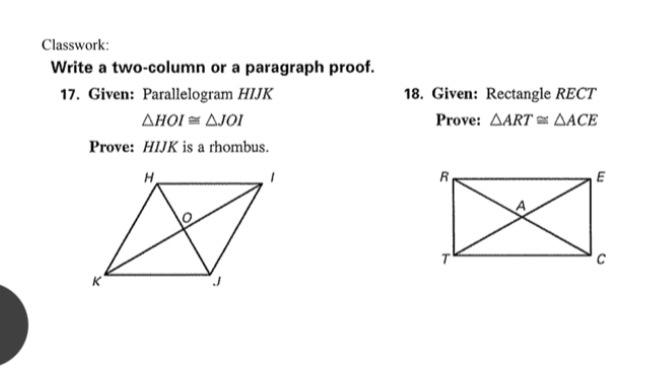 Solved Classwork: Write a two-column or a paragraph proof. | Chegg.com