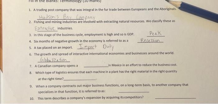 Solved 1. A trading post company that was integral in the | Chegg.com