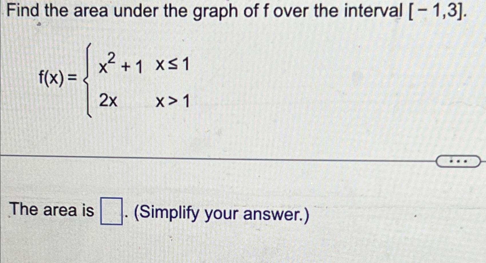 Solved Find the area under the graph of f ﻿over the interval | Chegg.com