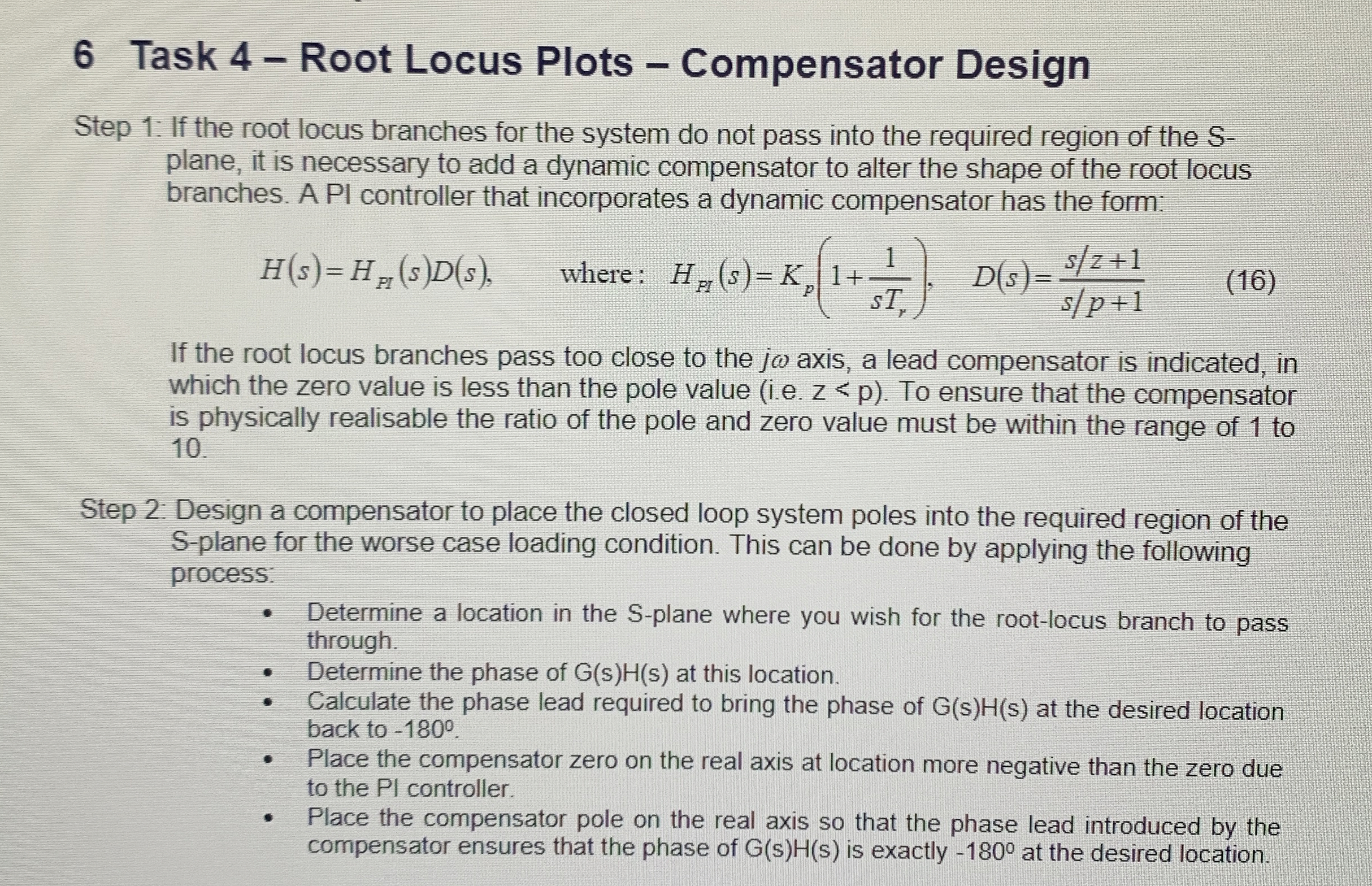 Solved 6 ﻿Task 4 - ﻿Root Locus Plots - ﻿Compensator | Chegg.com