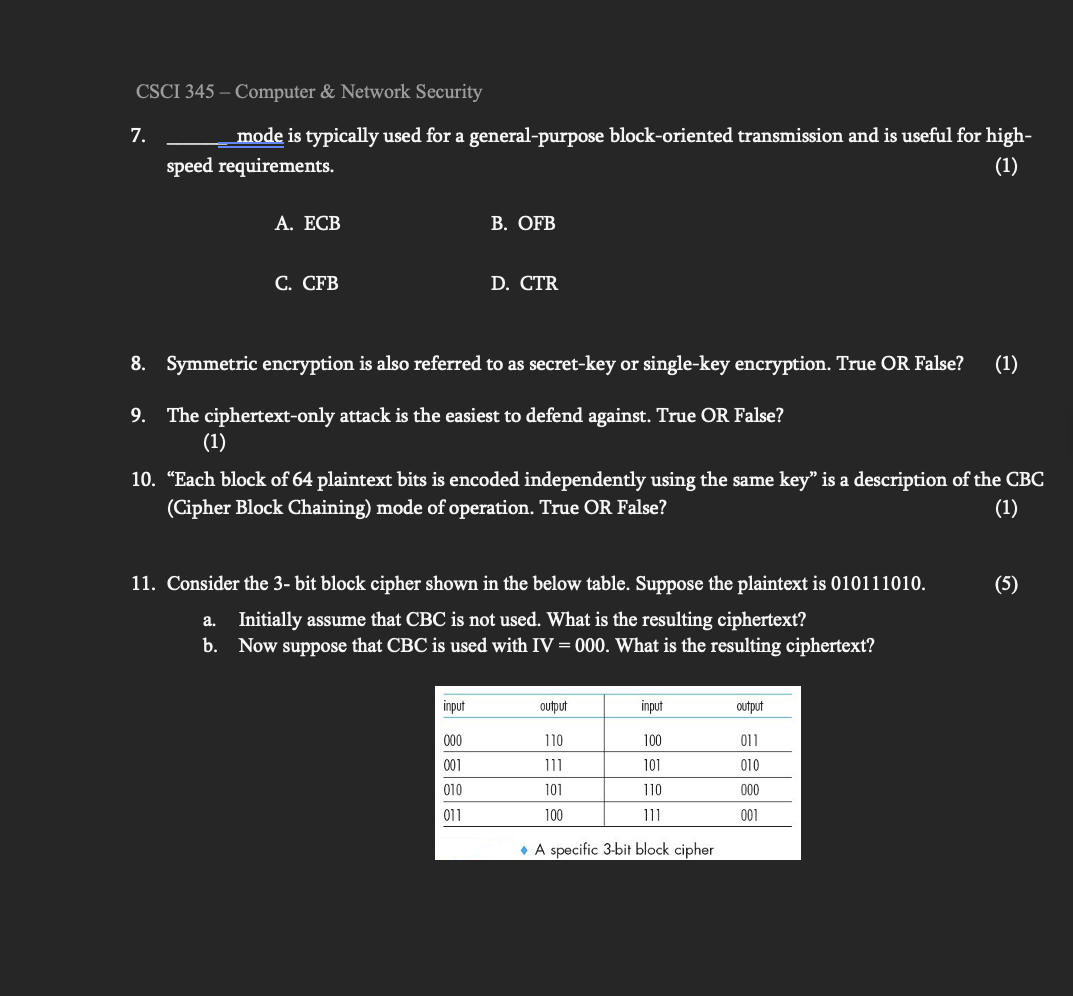 CSCI 345 - ﻿Computer & Network Securitymode is | Chegg.com