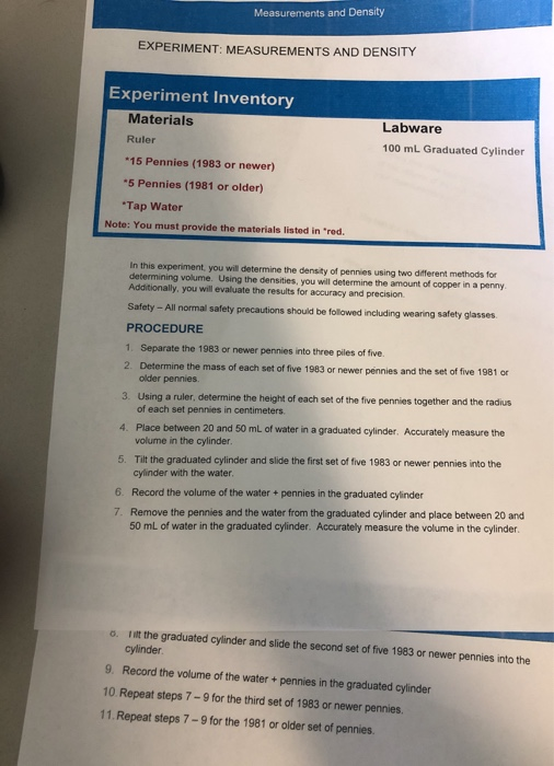 Measurements and Density EXPERIMENT: MEASUREMENTS AND | Chegg.com