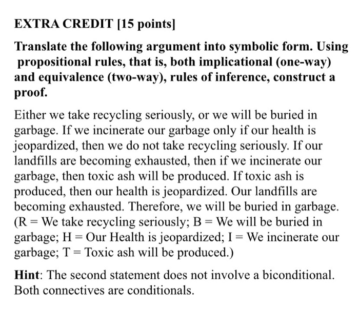 Solved EXTRA CREDIT [15 points] Translate the following | Chegg.com