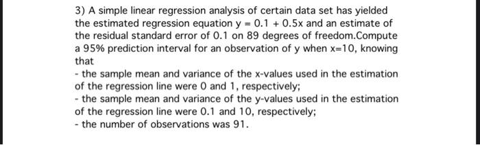 Solved 3) A simple linear regression analysis of certain | Chegg.com