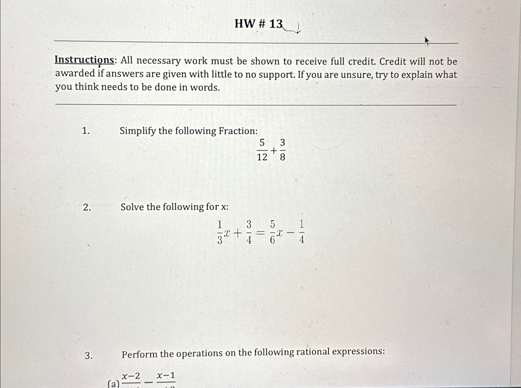 Solved Hw 13instructions All Necessary Work Must Be Shown