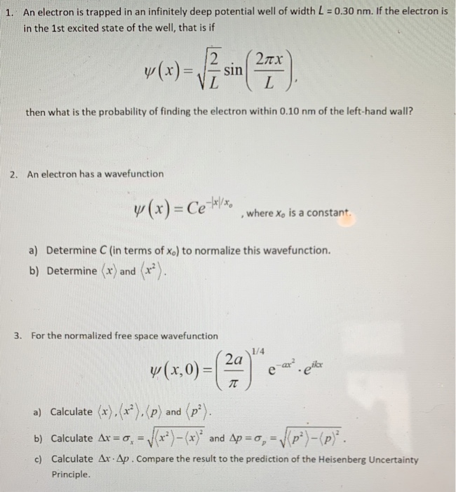 Solved 1 An Electron Is Trapped In An Infinitely Deep