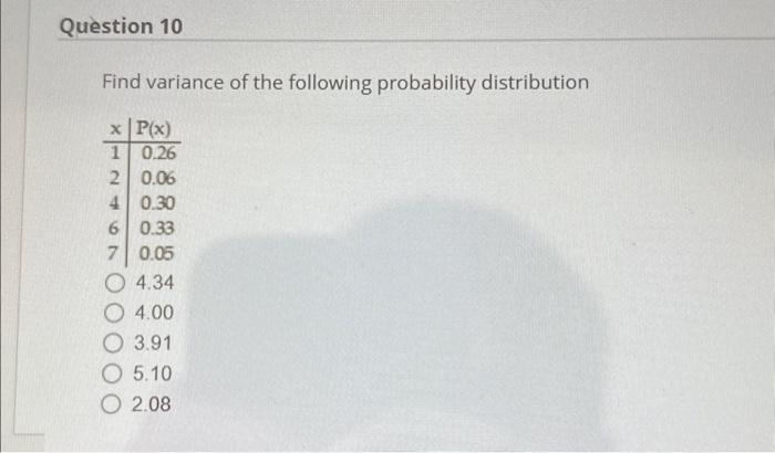 Solved Find variance of the following probability | Chegg.com