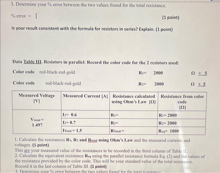 Solved Data Table II. Resistors in series: Record the color | Chegg.com