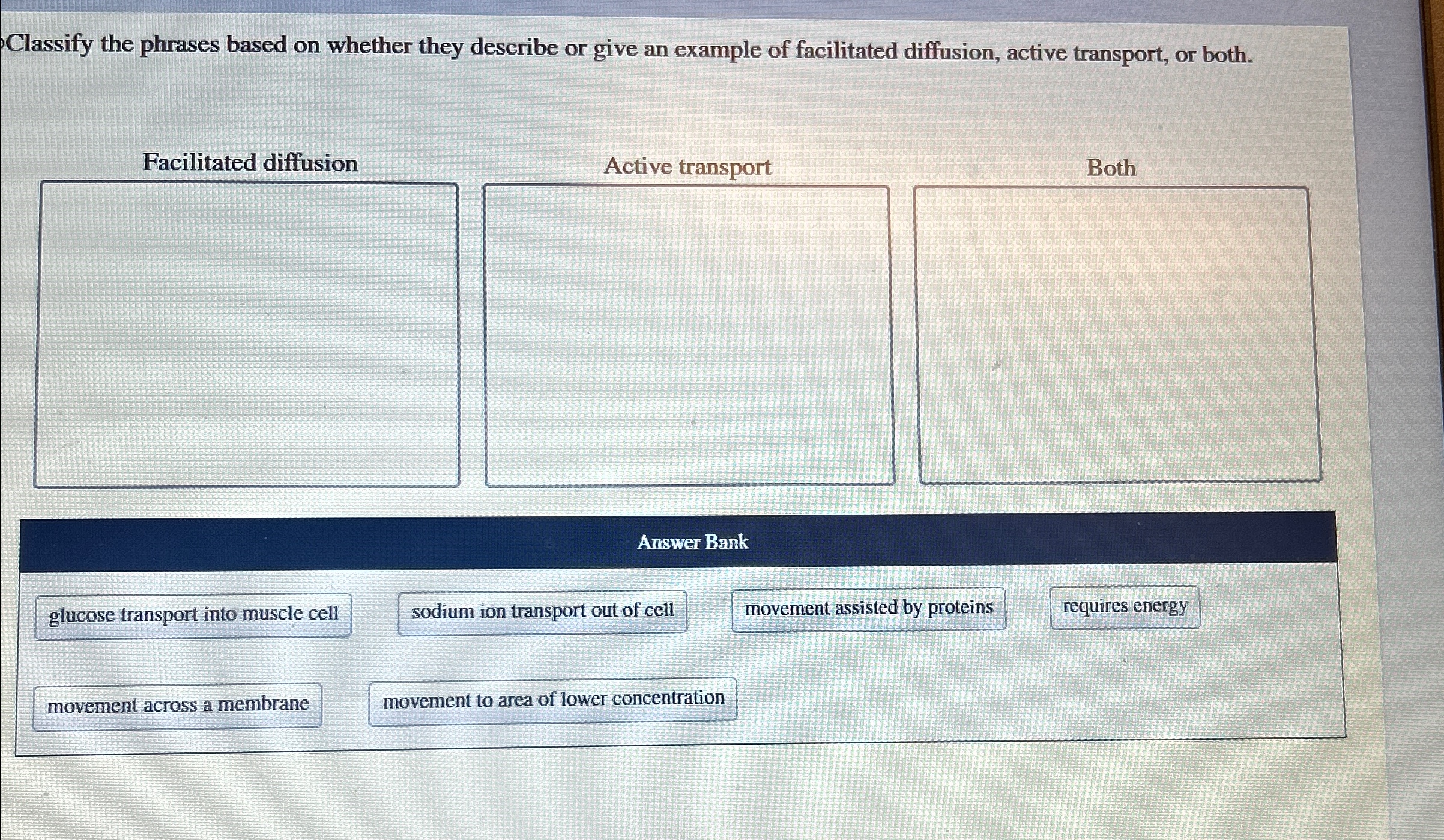 Classify the phrases based on whether they describe | Chegg.com