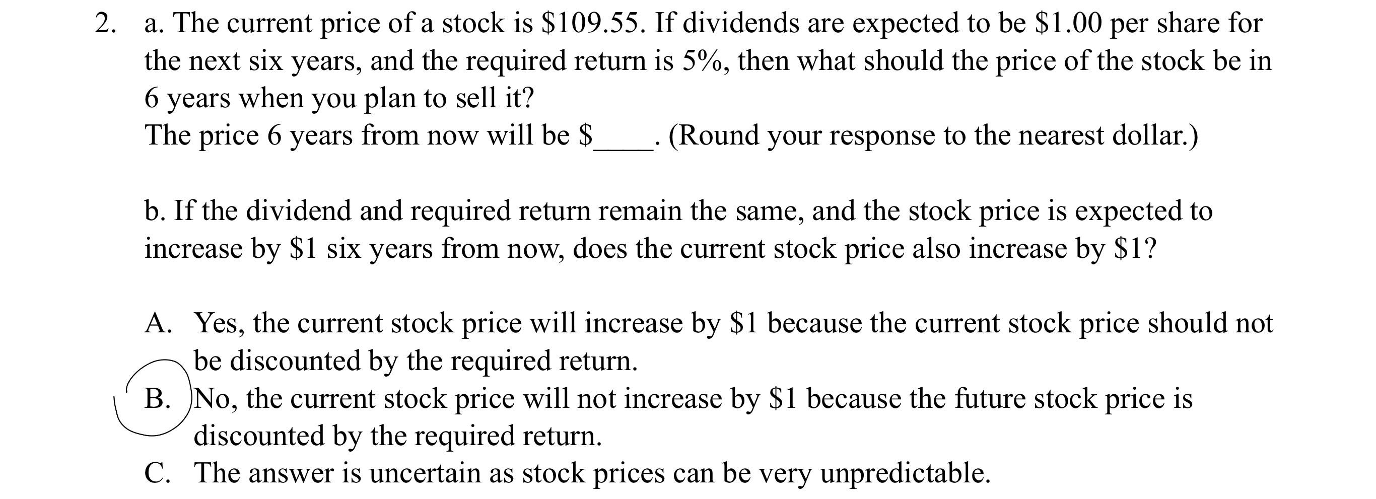 Solved a. ﻿The current price of a stock is $109.55. ﻿If | Chegg.com
