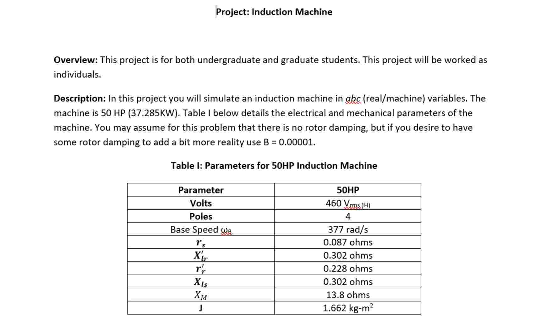 Project: Induction MachineOverview: This project is | Chegg.com