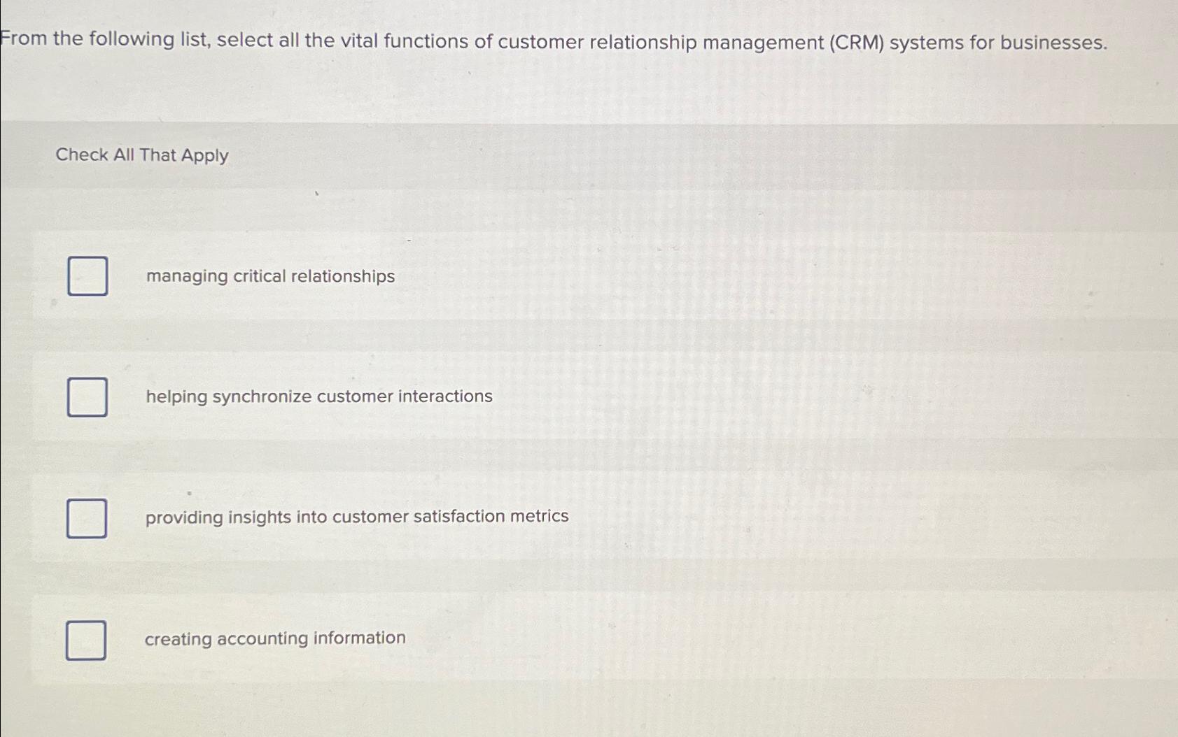 Solved From the following list, select all the vital | Chegg.com
