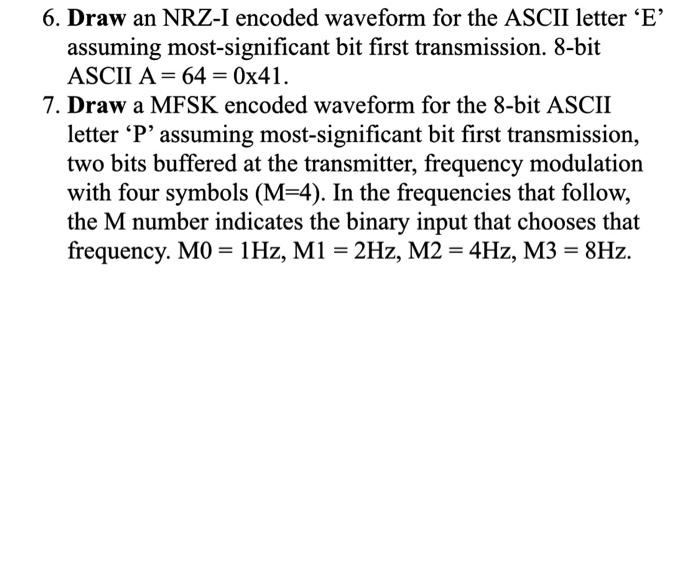 Solved 6. Draw an NRZ-I encoded waveform for the ASCII | Chegg.com