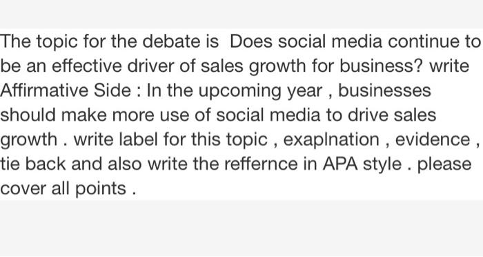 Solved The topic for the debate is Does social media | Chegg.com