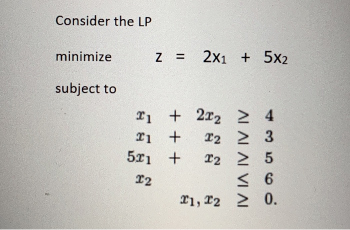 Solved Consider the LP minimize Z = 2x1 + 5x2 subject to 11 | Chegg.com
