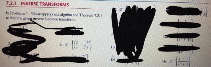 Solved 7.2.1 INVERSE TRANSFORMS In Problems 1-30 use | Chegg.com
