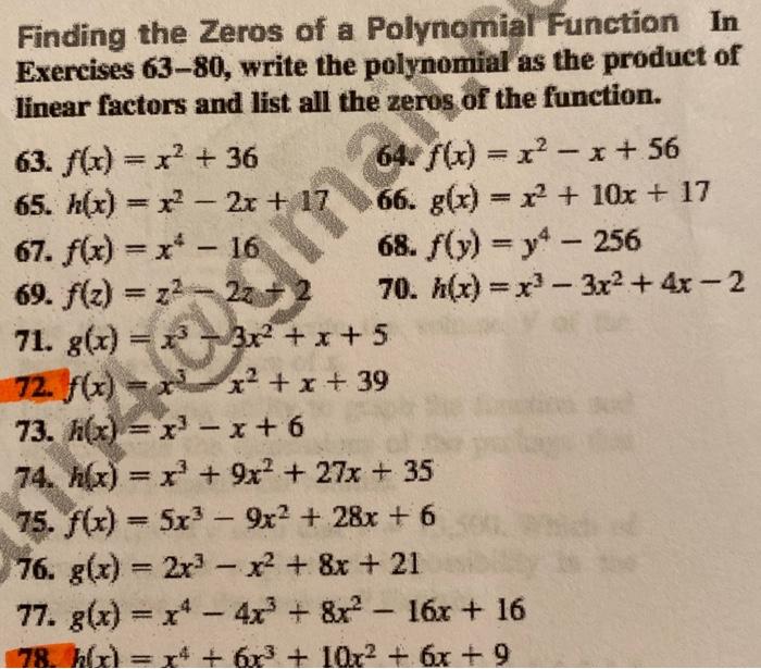 Solved Finding the Zeros of a Polynomial Function In | Chegg.com