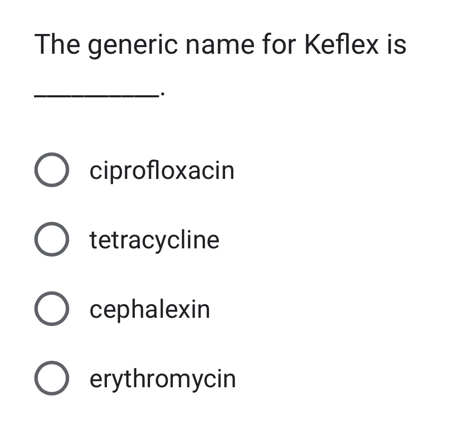 Solved The generic name for Keflex | Chegg.com