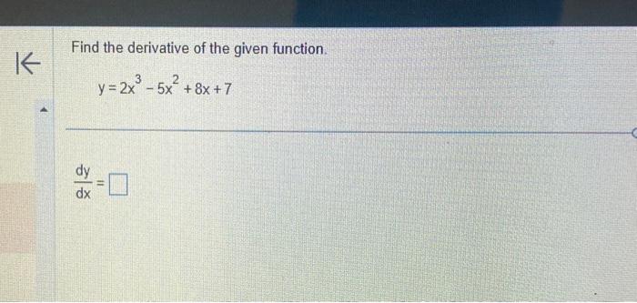 Solved Find the derivative of the given function. | Chegg.com