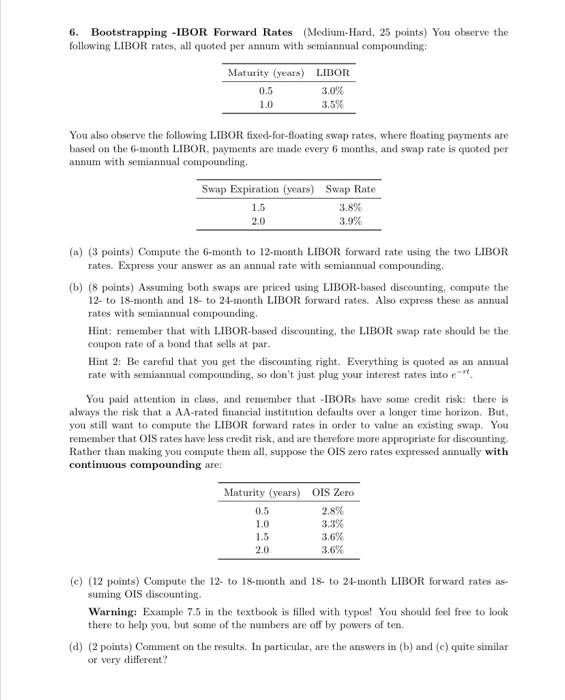6. Bootstrapping - IBOR Forward Rates (Medium-Hard, | Chegg.com