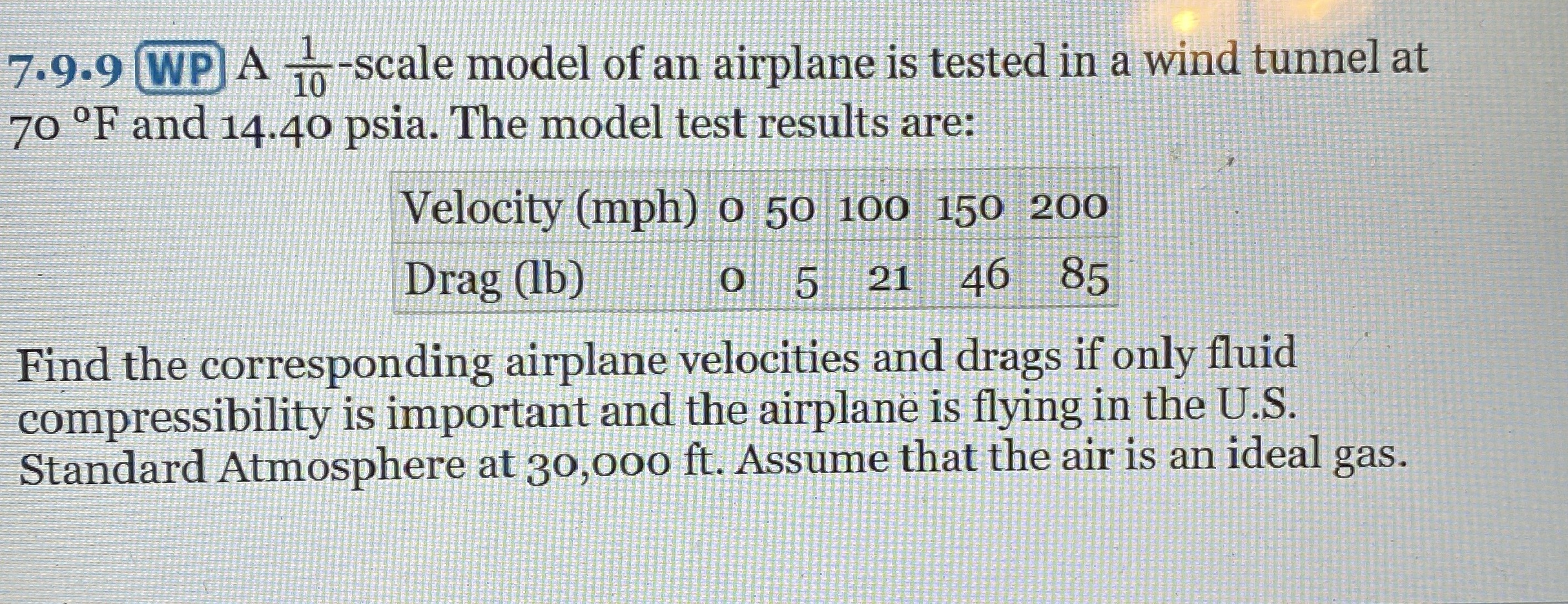 Solved 7.9.9WP A 110-scale model of an airplane is tested in | Chegg.com