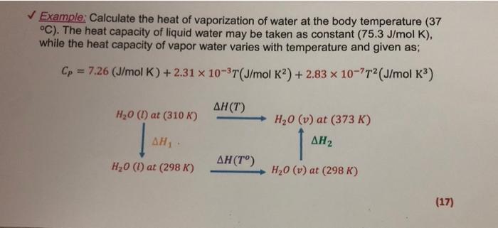 Solved Example: Calculate the heat of vaporization of | Chegg.com