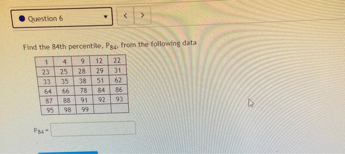 Solved > Question 6 Find the 84th percentile, P84, from the | Chegg.com