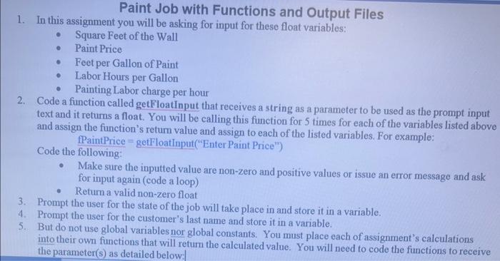 Solved Paint Job with Functions and Output Files 1. In this | Chegg.com
