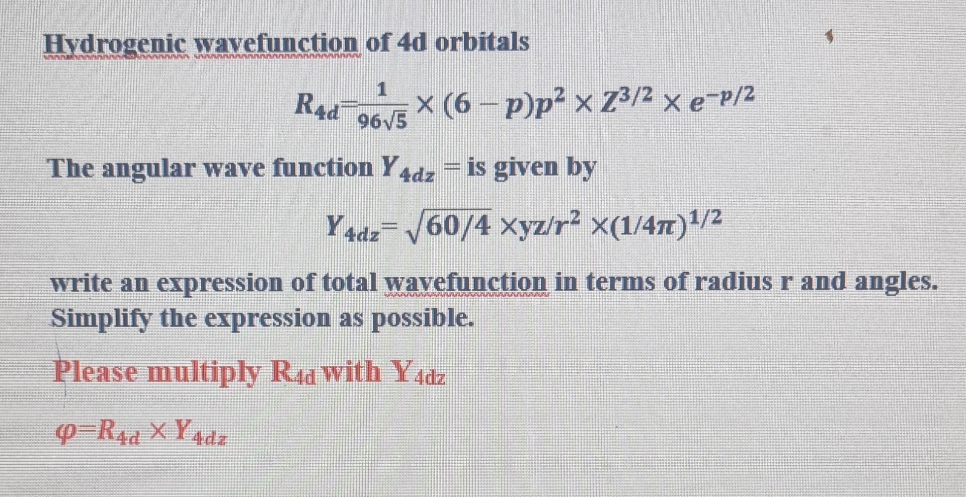 Solved Hydrogenic Wavefunction Of 4d Orbitals