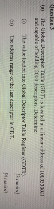 Solved Question 3 (a) The Global Descriptor Table (GDT) is | Chegg.com