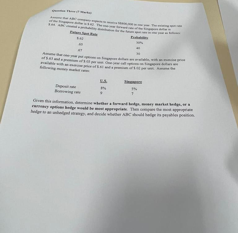 Solved Question Three (7 ﻿Marks)Assume that ABC company | Chegg.com