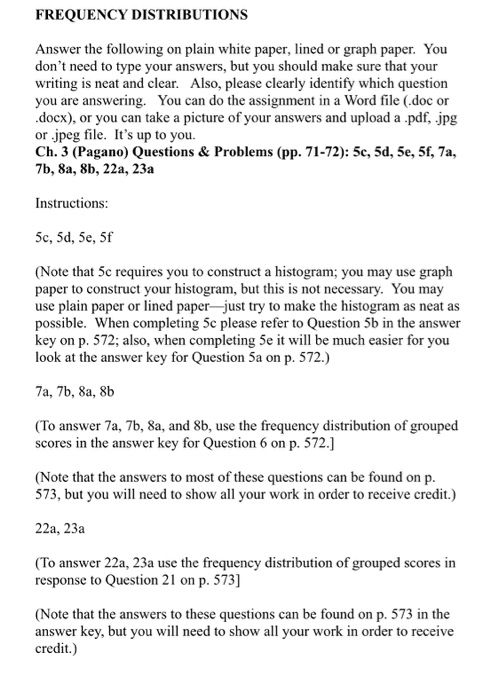 FREQUENCY DISTRIBUTIONS Answer the following on plain | Chegg.com