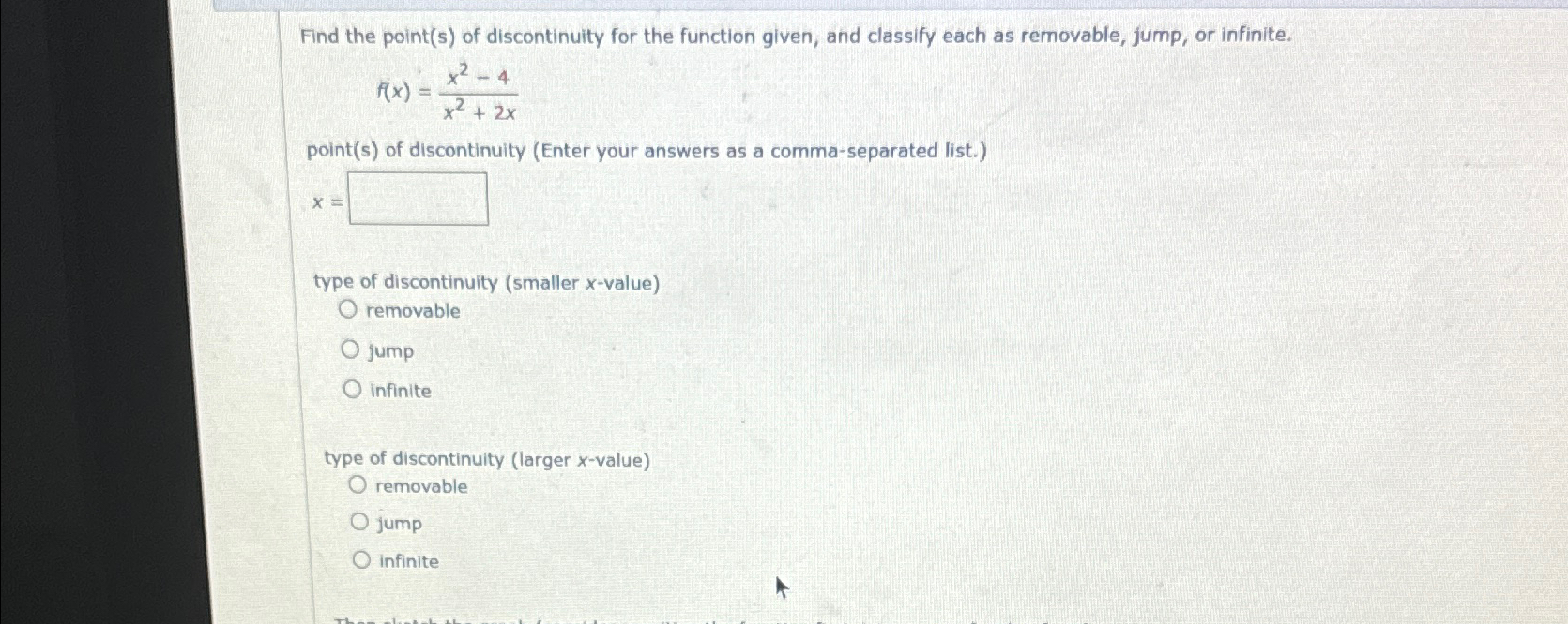 Solved Find the point(s) ﻿of discontinuity for the function | Chegg.com