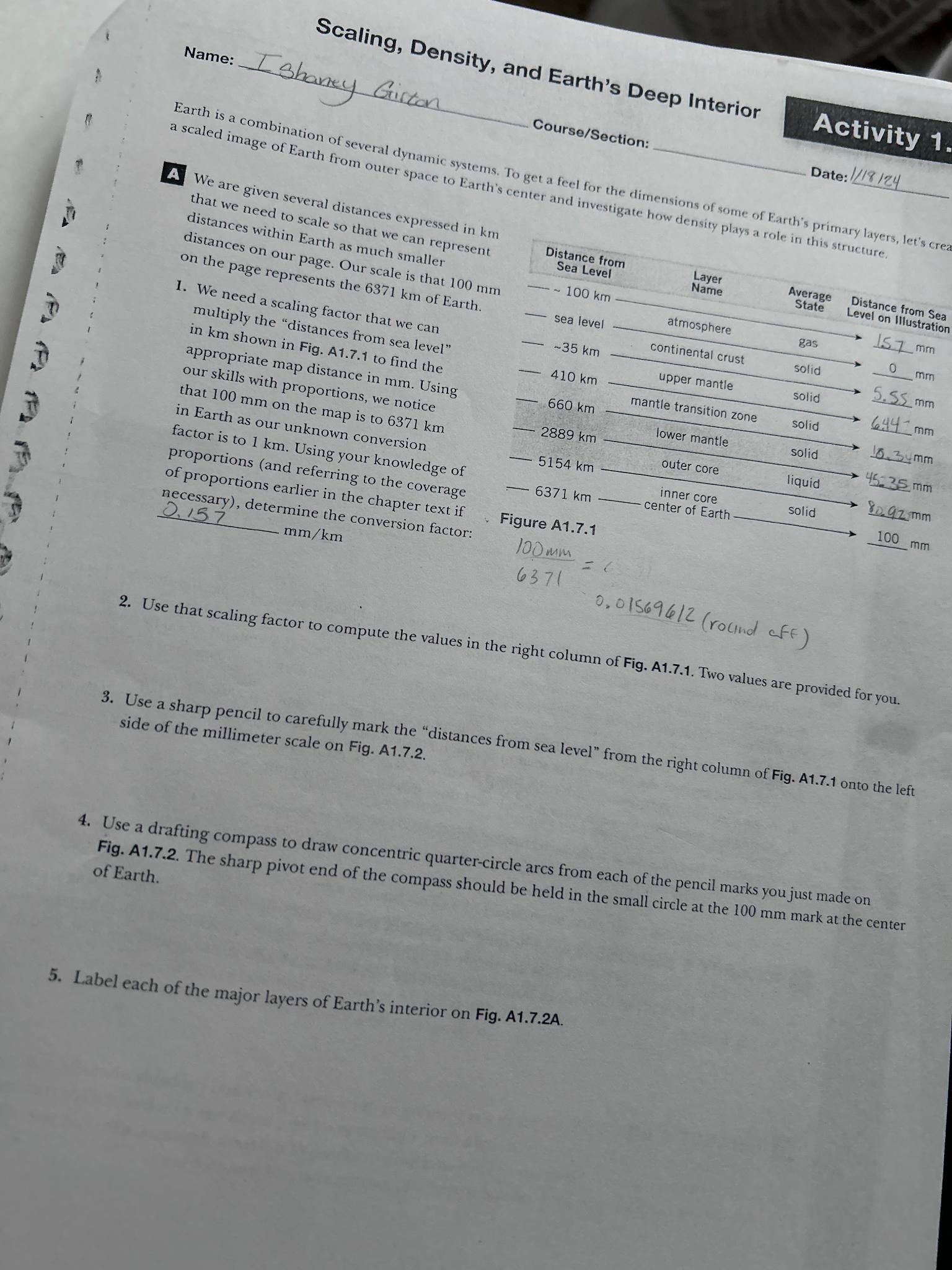 Solved Scaling, Density, and Earth's Deep | Chegg.com