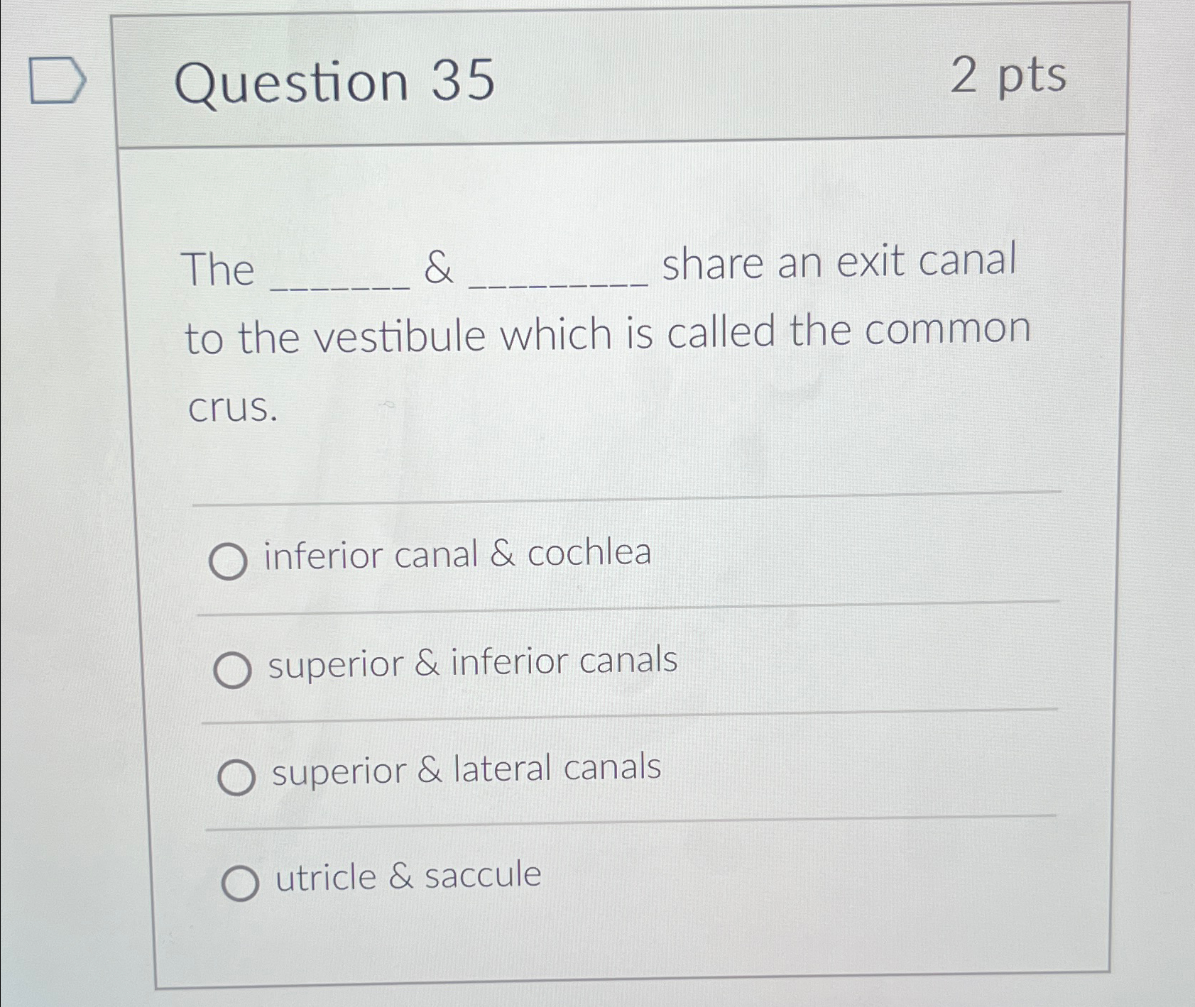 Solved Question 352 ﻿ptsThe ﻿& ﻿share an exit canal to | Chegg.com