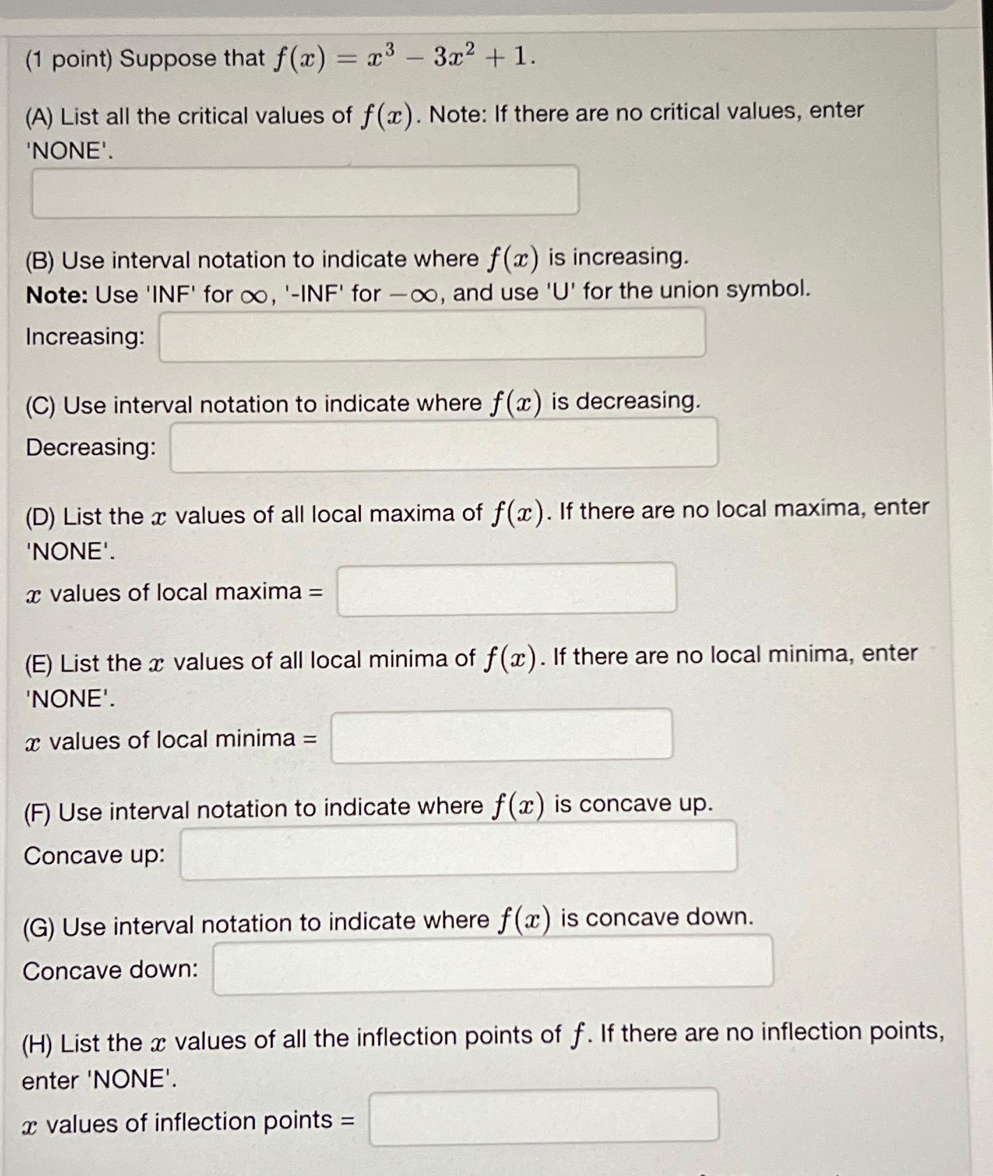 Solved Suppose that f(x)=x3-3x2+1.(A) ﻿List all the critical | Chegg.com