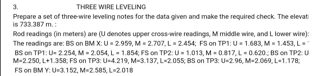 Solved 3. THREE WIRE LEVELING Prepare a set of three-wire | Chegg.com