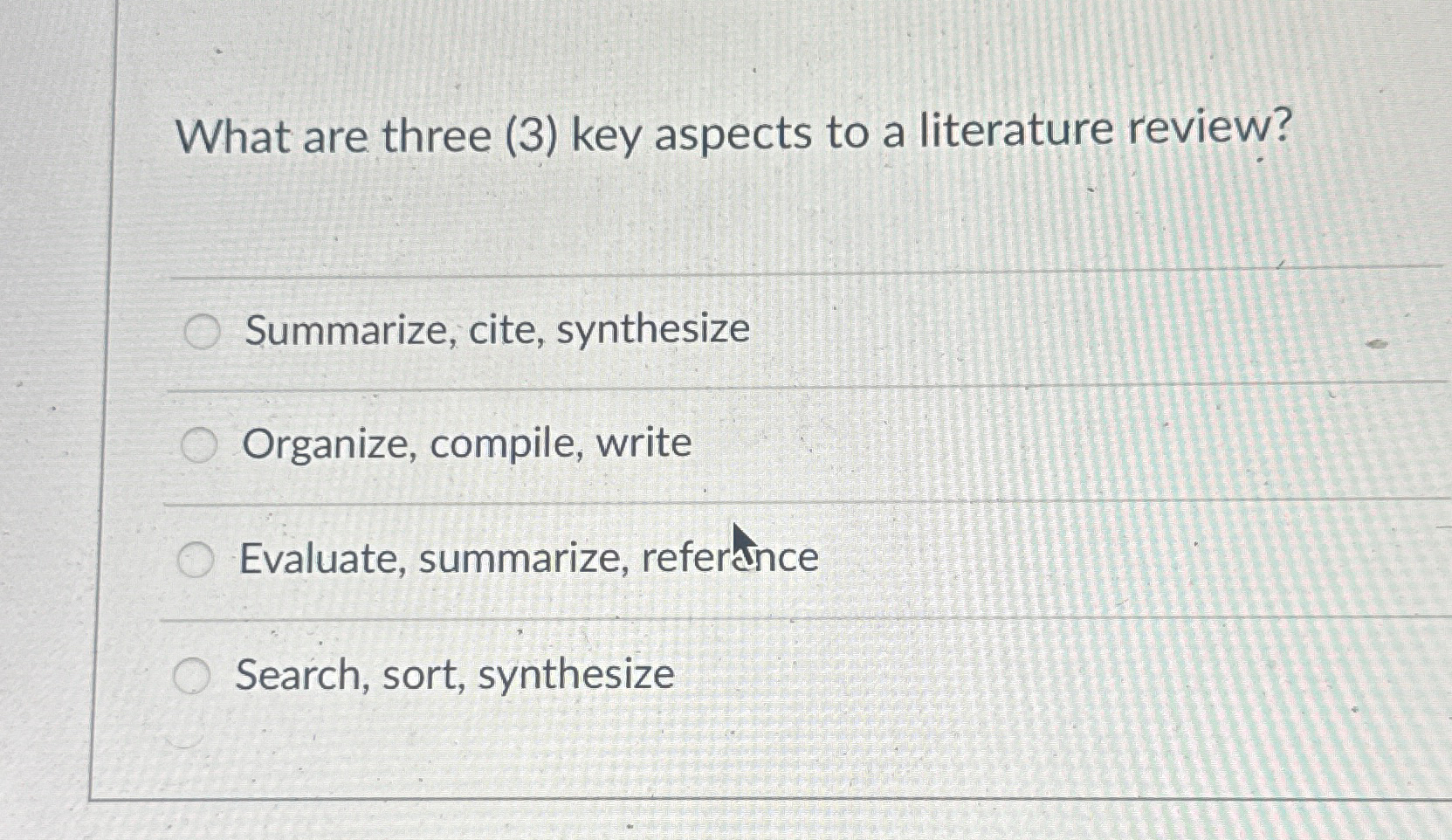 Solved What are three (3) ﻿key aspects to a literature | Chegg.com