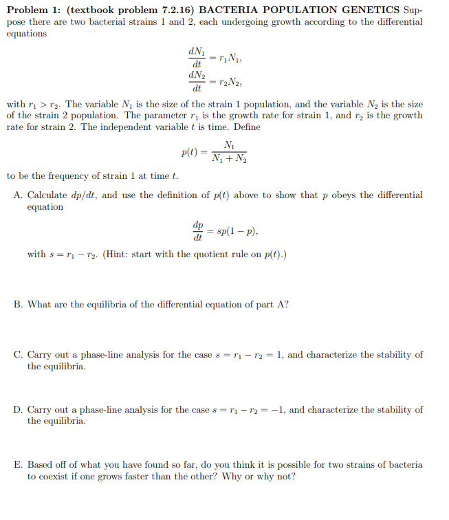 Solved Problem 1: (textbook problem 7.2.16) ﻿BACTERIA | Chegg.com