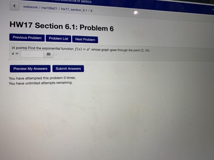 Solved OF AMERICA webwork / ma109521/ hw17_section_6.1 / 6 | Chegg.com Solved OF AMERICA webwork / ma109521/ hw17_section_6.1 / 6 | Chegg.com
