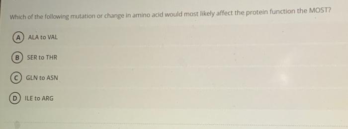 Solved Which of the following mutation or change in amino | Chegg.com