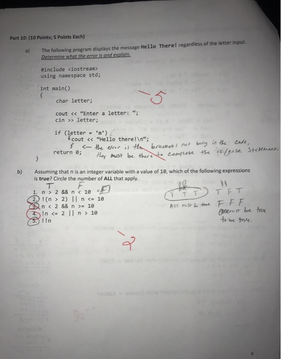 Solved Part 10: (10 Points; 5 Points Each) a) The following | Chegg.com