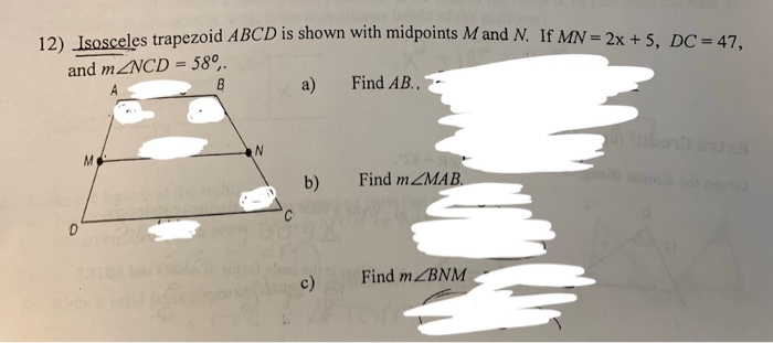 Solved Isosceles trapezoid ABCD is shown with midpoints M | Chegg.com