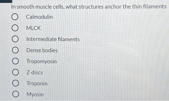 Solved In smooth muscle cells, what structures anchor the | Chegg.com