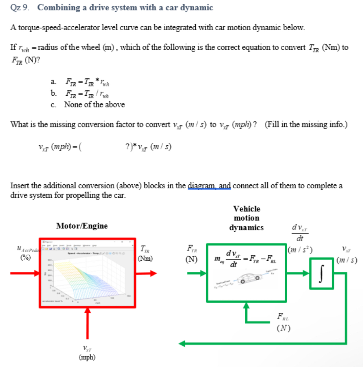 Solved Qz 9. ﻿Combining a drive system with a car dynamicA | Chegg.com